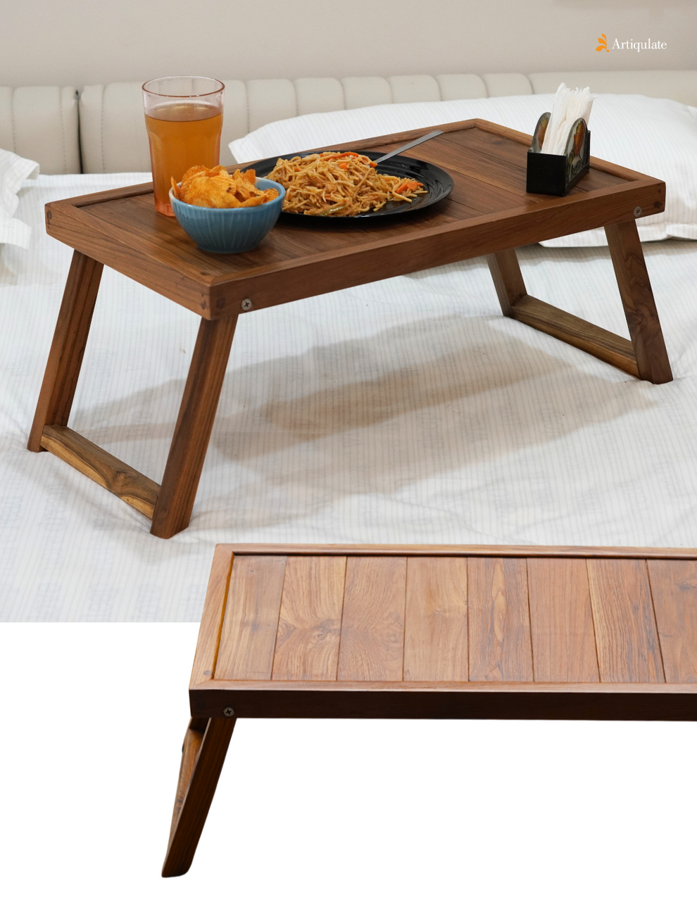Folding Bed Table - Teak Wood – Artiqulate Lifestyle